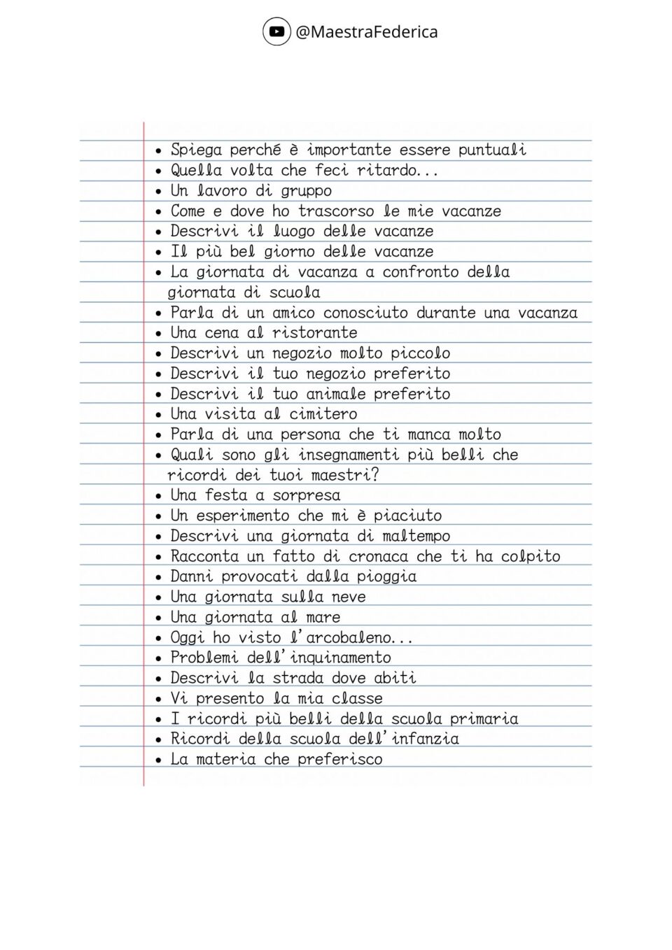 Proposte di titoli di temi (TESTI) da svolgere - Maestra Federica